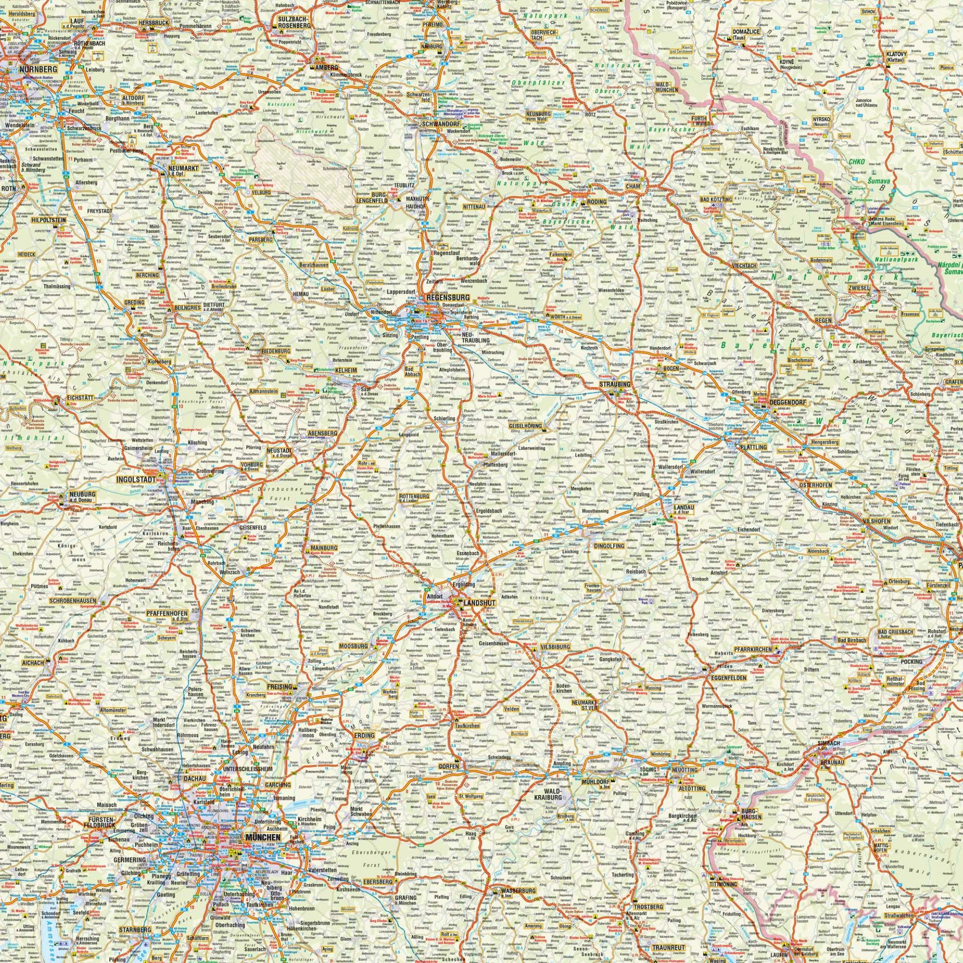 Straßenkarte Bayern im Format 149x154cm